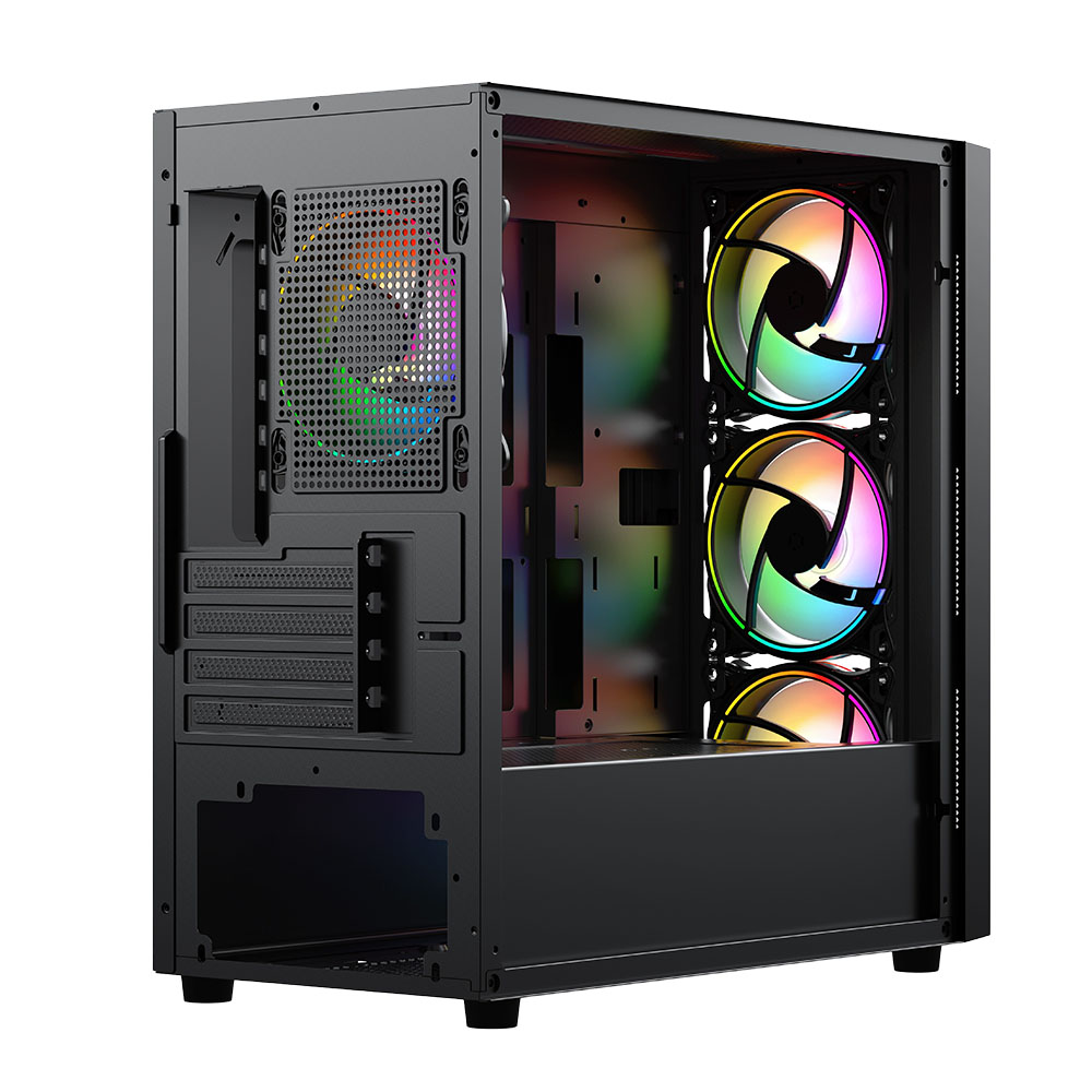 Vida Lucid Black mATX Gaming PC Case, Micro ATX, 4x 120mm ARGB Fans ...